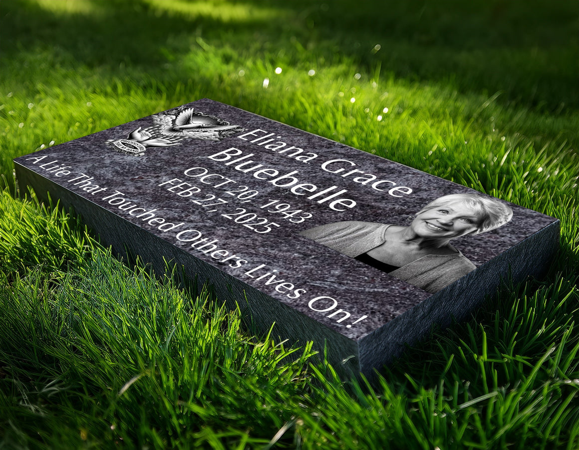 Bahama Blue Granite Headstone - With Premium Portrait Engraving